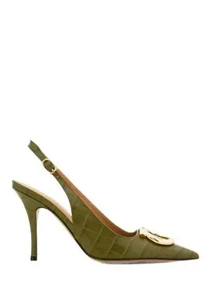 FERRAGAMO Maxi Gancini Slingback Pumps - Green