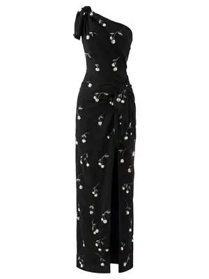 Monse One-shoulder Maxi Dress With Cherry Embroidery - Black