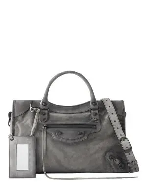 Balenciaga Balenciaga Le City Medium Embellished Suede Shoulder Bag Gray