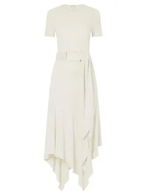 Alaïa Belted Asymmetrical Jersey Midi Dress - Neutrals