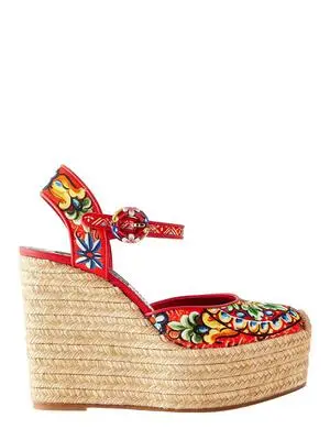 Dolce & Gabbana Carretto" Print Canvas Platform Wedge Sandals - Multi