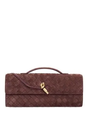 Bottega Veneta Andiamo Long Intrecciato Suede Clutch - Brown