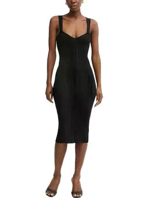 FRACOMINA Ribbed Knit Sweetheart Neck Sleeveless Midi Dress - Black
