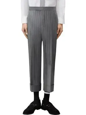 Thom Browne Chalk-stripe Wool Trousers - Grey