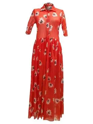 GANNI Tilden Floral-print Mesh Dress - Red