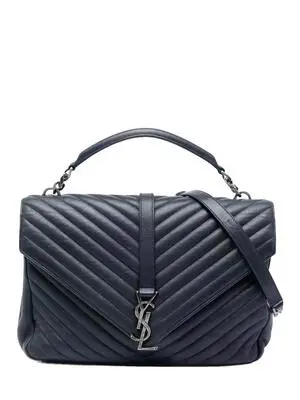 Saint Laurent Leather Monogram College Satchel - Blue