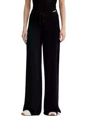 Guess Wide-leg Track Pants With Logo Embroidery - Black