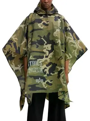 Alpha Industries Camouflage Print Hooded Poncho - Green