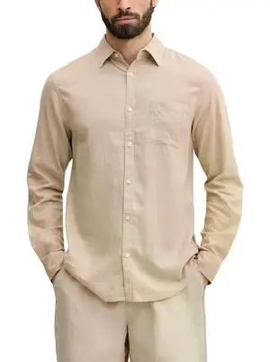 Guess Logo-patch Chest-pocket Shirt - Neutrals