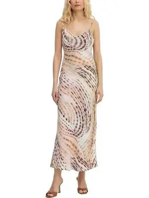 Guess Abstract Print Cowl Neck Midi Dress - Neutrals