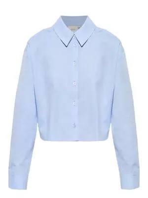 GESTUZ Cropped Cotton Shirt - Blue