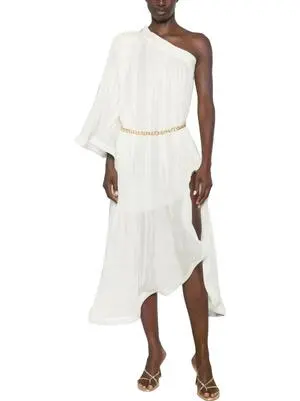 SIMONA CORSELLINI One-shoulder Midi Dress With Chain Belt - White