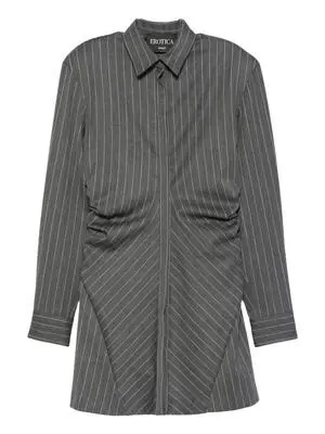 DONDUP Pinstripe Ruched Mini Dress - Grey