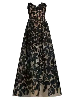 Elie Saab Embroidered Tulle Evening Gown - Black