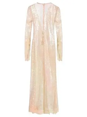 Elie Saab Sequin Embellished Lace Trim Midi Dress - Neutrals