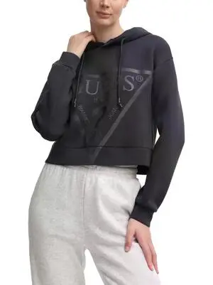 Guess Logo-print Cropped Hoodie - Grey