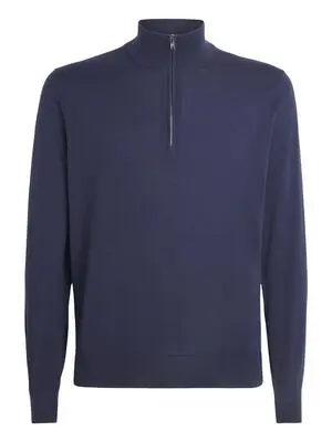 FIORONI CASHMERE Sea Island Cotton-cashmere Quarter-zip Sweater - Navy
