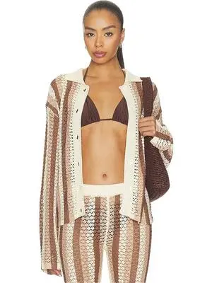 Superdown Crochet Striped Button-up Cardigan - Multi