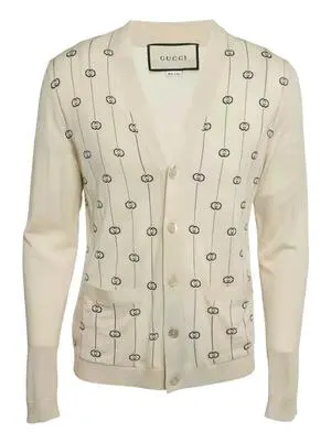 Gucci Gg Intarsia Wool Cardigan - Neutrals