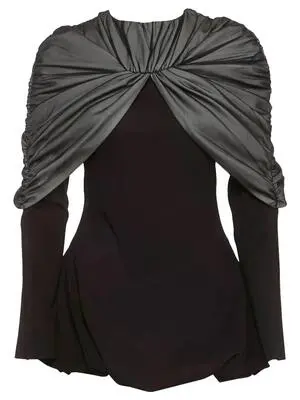CHATS BY C.DAM Jersey Organza Panel Draped Dress - Black