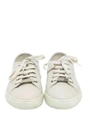 GUCCI Gucci Grey Leather Round Toe Lace-Up Sneakers