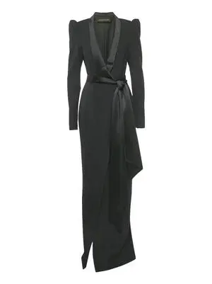 Alexandre Vauthier Wool Satin Collar Maxi Dress - Black