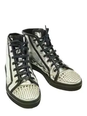 GUCCI Gucci Stud-Embellished Metallic Leather High-Top Sneakers
