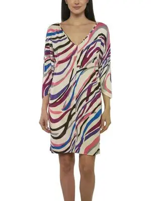 Diane Von Furstenberg Batwing Sleeve Printed Mini Dress - Neutrals