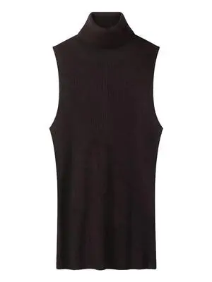 Stylein Ribbed Roll-neck Sleeveless Knit Top - Brown
