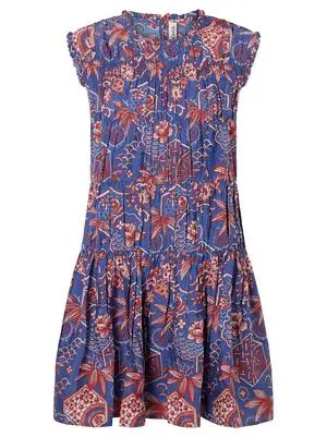 Alix Of Bohemia Jule Delft Shirred Floral-printed Cotton And Silk-blend Mini Dress - Multi