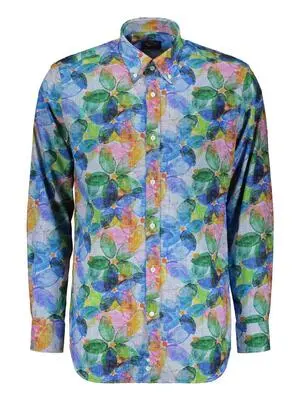 Paul & Shark Floral-print Long-sleeved Shirt - Blue