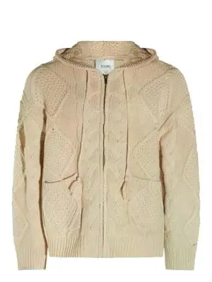 FOUND Cable Knit Zip-up Hoodie With Tassels - Neutrals