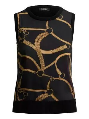 Ralph Lauren Sleeveless Crewneck Top With Belting Print - Black