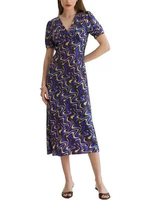 FRAMBOISE Abstract Print Silk Midi Dress - Blue