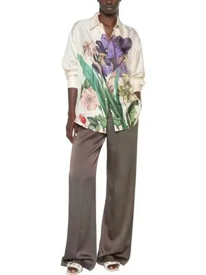 PIERRE-LOUIS MASCIA Floral Print Silk Shirt - Neutrals