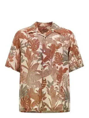 Herno Tropical-print Linen Shirt - Orange