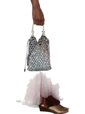 Staud Karla Beaded-mesh Drawstring Tote Bag - Silver