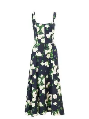 Carolina Herrera Floral Print Midi Dress - Blue