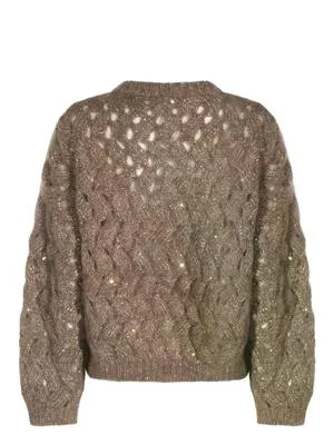 Brunello Cucinelli Sequin-embellished Cable-knit Sweater - Brown