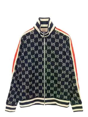 Gucci Gg Jacquard Zip Up Jacket - Blue