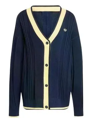 Adidas Embroidered Logo V-neck Cardigan - Blue