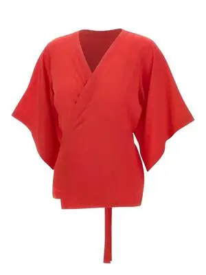 KANGRA Silk Wrap Blouse - Red