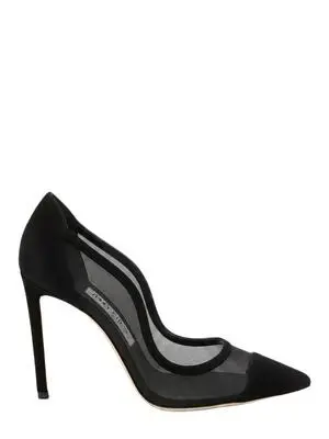 JIMMY CHOO Brigitte Mesh Panel Suede Heeled Pumps - Black