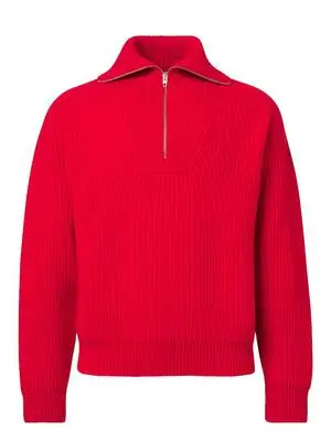 JIL SANDER Ribbed-knit Wool Half-zip Sweater - Red