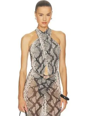 Lapointe X Revolve Printed Mesh Cross Bodysuit - Brown
