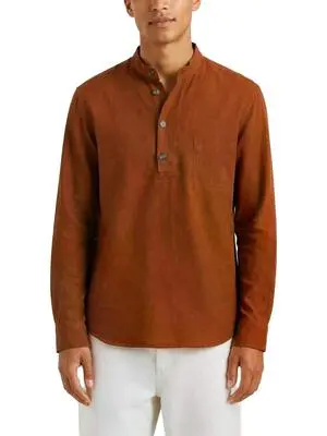 RETORI Band-collar Half-placket T-shirt - Brown