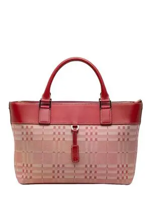 Burberry Canvas Tote With Leather Trim - Red