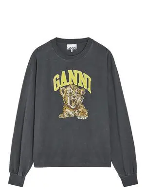 GANNI Printed Long-sleeve Cotton T-shirt - Black