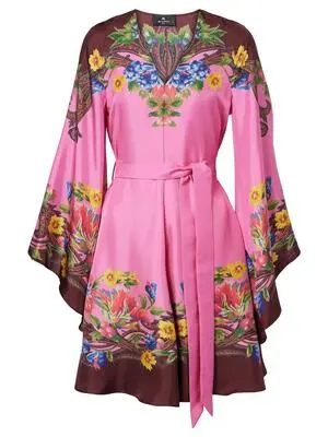 Etro Belted Floral Silk Satin Mini Dress - Multicoloured