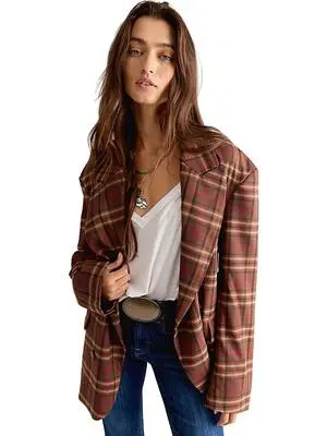 Free People Dean Double-breasted Blazer Jacket - Brown Combo